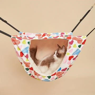 DUAL-LAYER HANGING CAT HAMMOCK BED - HEARTS