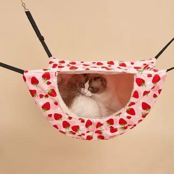 DUAL-LAYER HANGING CAT HAMMOCK BED - STRAWBERRY