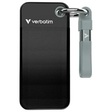 VERBATIM 32190 POCKET SSD WITH KEYRING - 1TB, USB 3.2 GEN.2 CABLE - BLACK / GREY