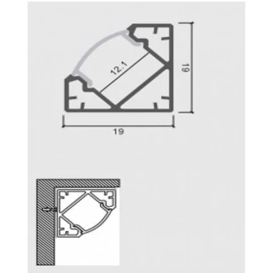 M602-C CRNI Aluminijumski profil za LED trake ugaoni 19x19x2000mm set sa difuzerom Mitea Lighting