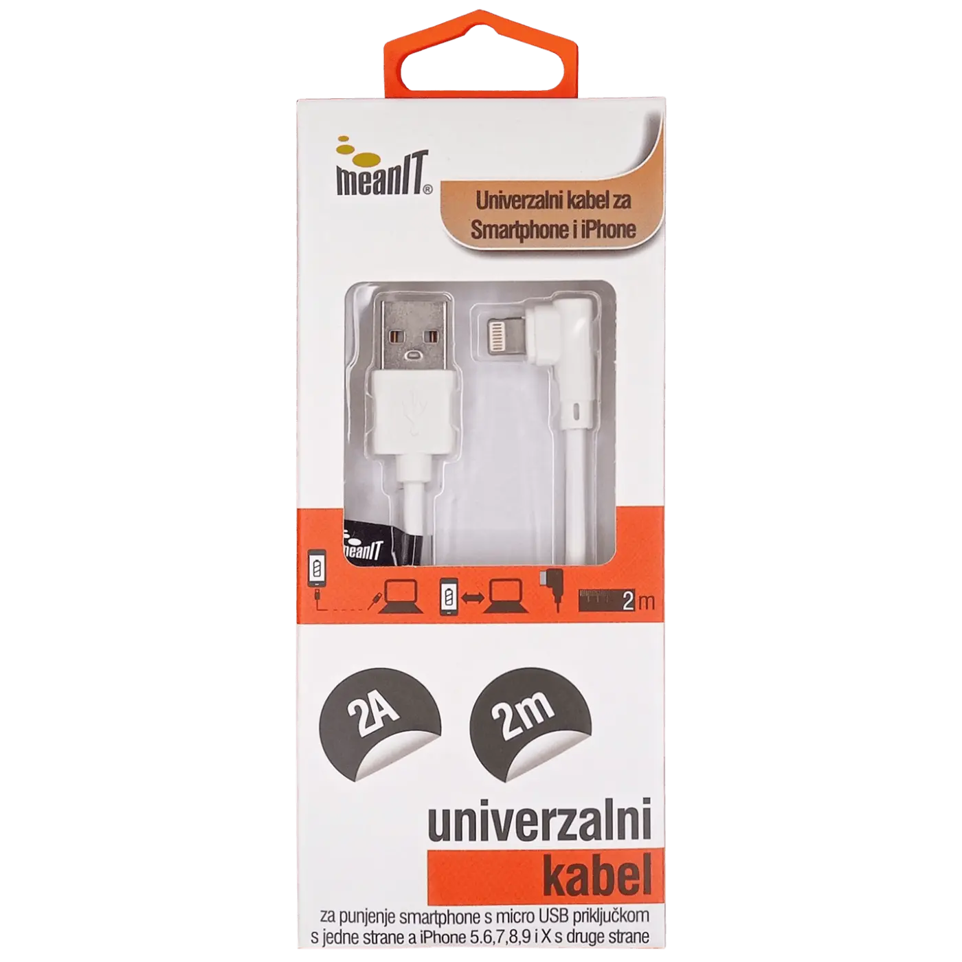 MEANIT USB kabal za smartphone i iPhone, FLIP 1A, Beli