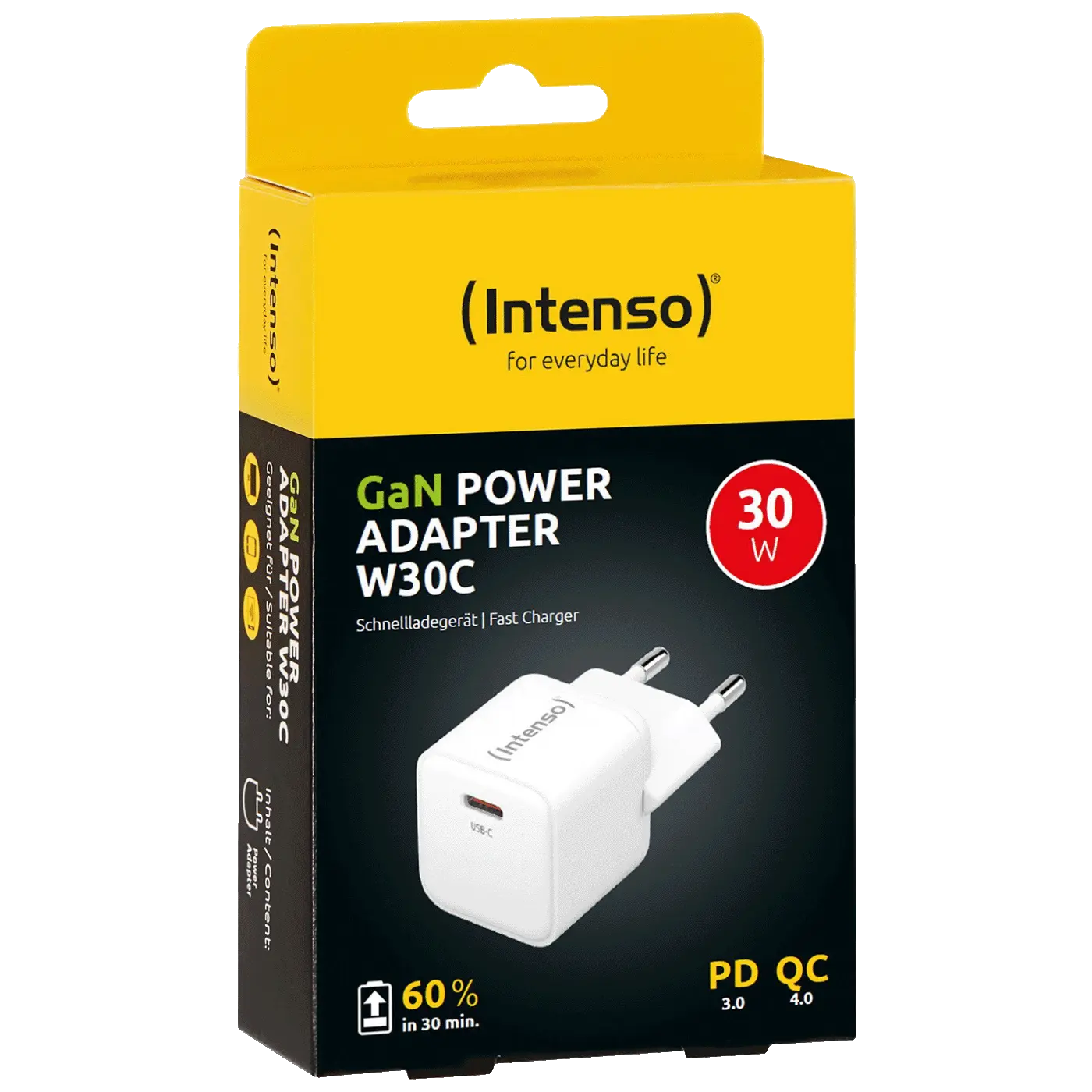 INTENSO Punjač kućni Power Adapter W30C Gan, brzi, USB-C, 3A, 30W, beli
