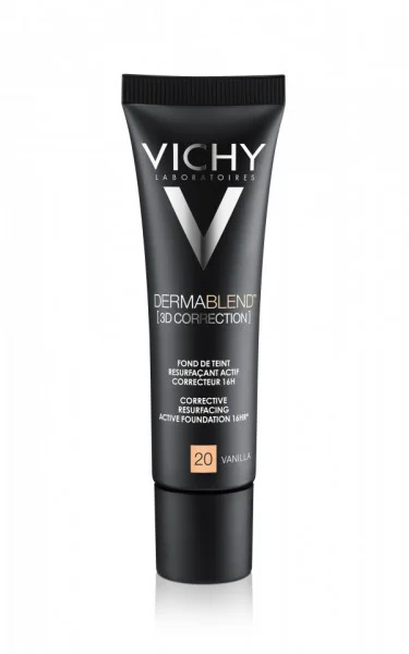 VICHY DERMABLEND 3D CORRECTION SPF 25 Korektivni puder za masnu kožu sklonu aknama s visokim stepenom prekrivanja, 30 ml, 20 Vanilla