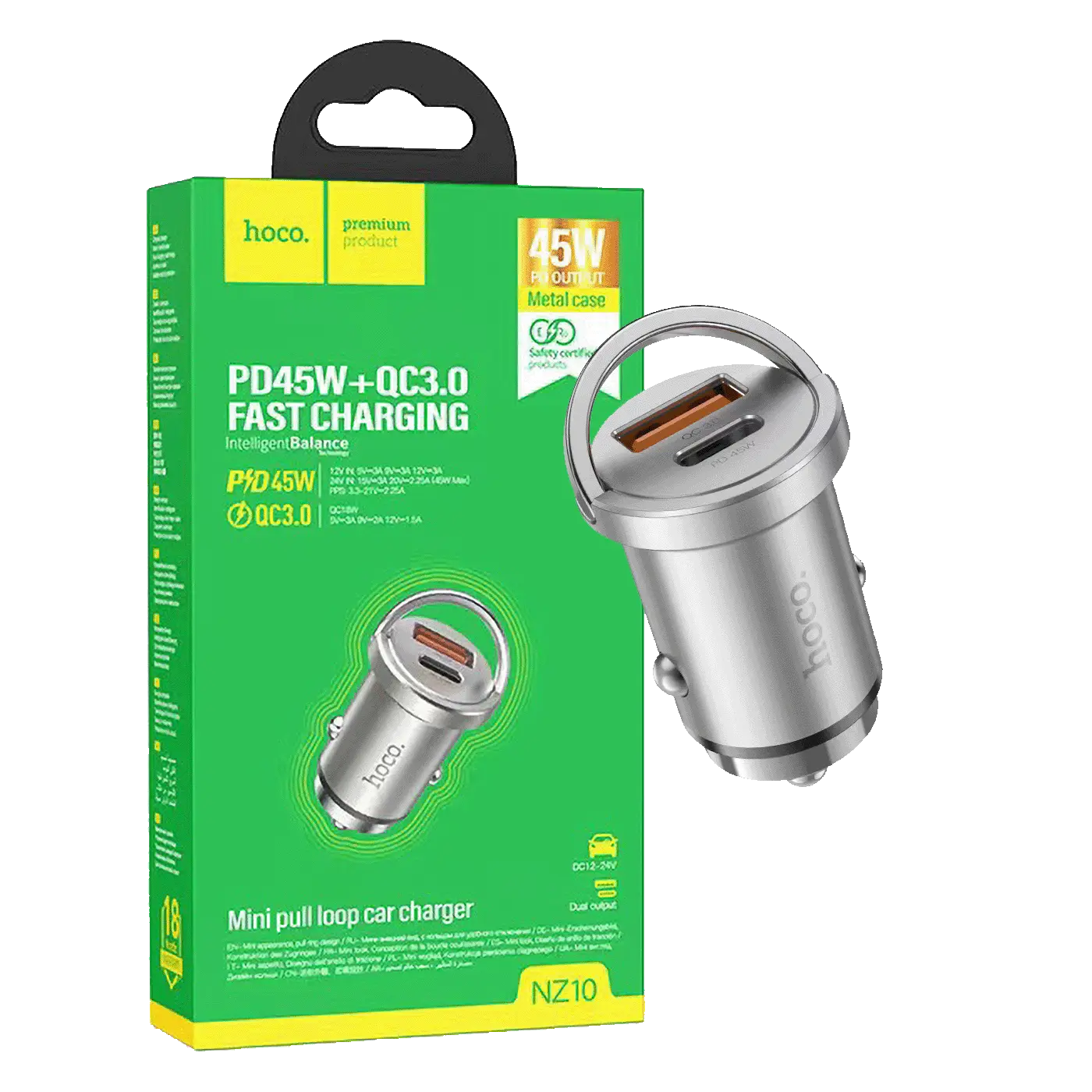 HOCO Auto punjač NZ10 Handy, brzi, PD45W+QC3.0, sivi