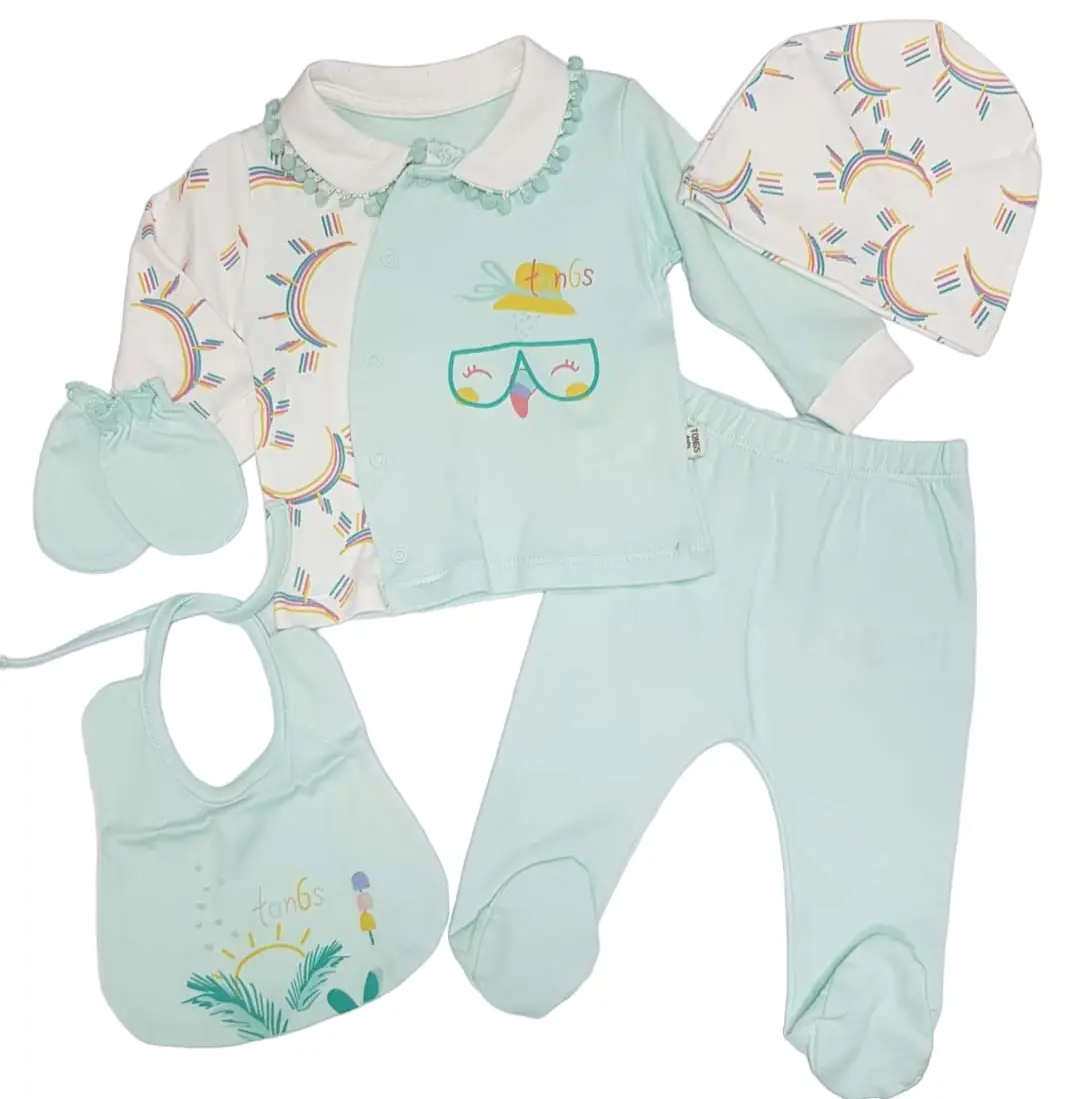 HAJDI BABY Pamučni set za bebe, 5 komada, Mint-beli