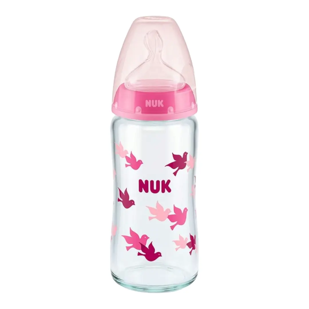 NUK Staklena flašica sa termoindikatorom, 0-6m, 240ml, Roze