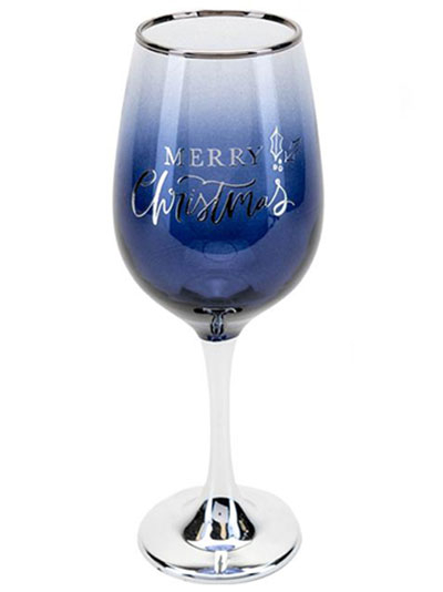 Novogodišnja čaša za vino - Blue & Silver Merry Christmas