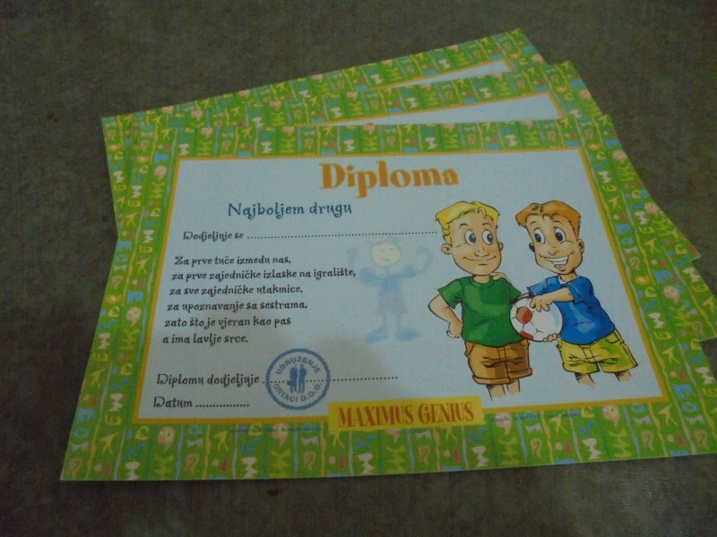 OBRASCI *DIPLOMA NAJBOLJEM DRUGU* 23,5x16,8, 3komada