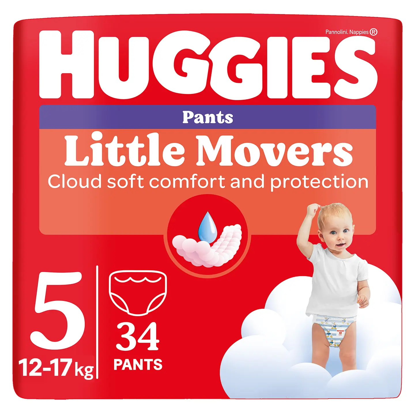 HUGGIES Little Movers Pelene za bebe, Gaćice, 12 - 17 kg, 34 kom