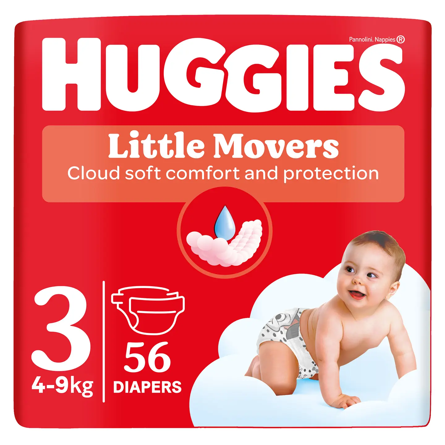 HUGGIES Little Movers Pelene za bebe, 4 - 9 kg, 56 kom