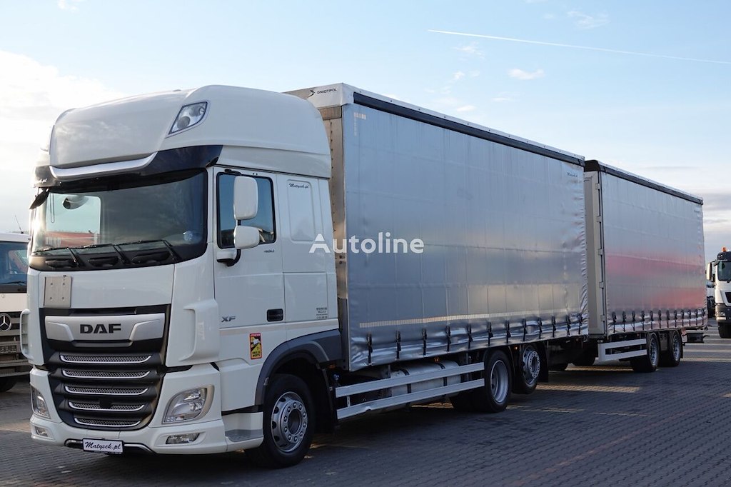 DAF XF 480 / ZESTAW TANDEM PRZEJAZDOWY / 120 M3 / 2019 ROK / PO KONT kamion sa klizna zavesa cerada + prikolica sa kliznom ceradom