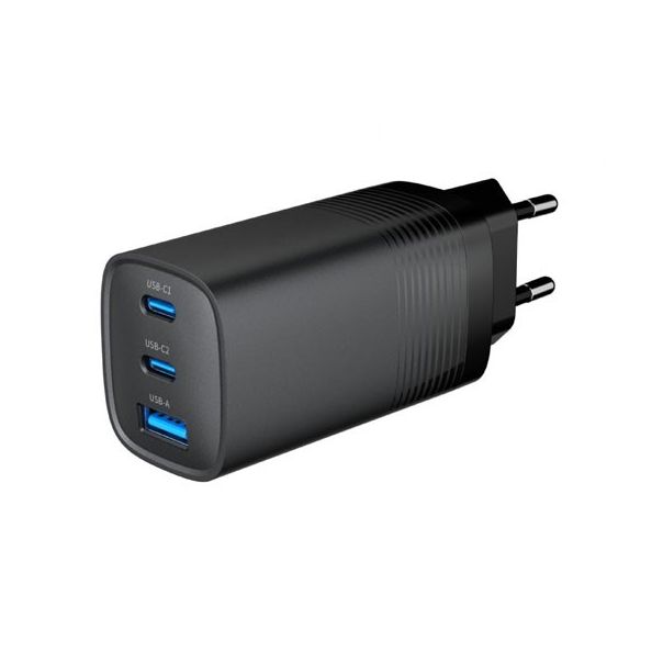 GEMBIRD Brzi punjač 3-port 65 W GaN USB PowerDelivery TA-UC-PDQC65-01-BK, crna