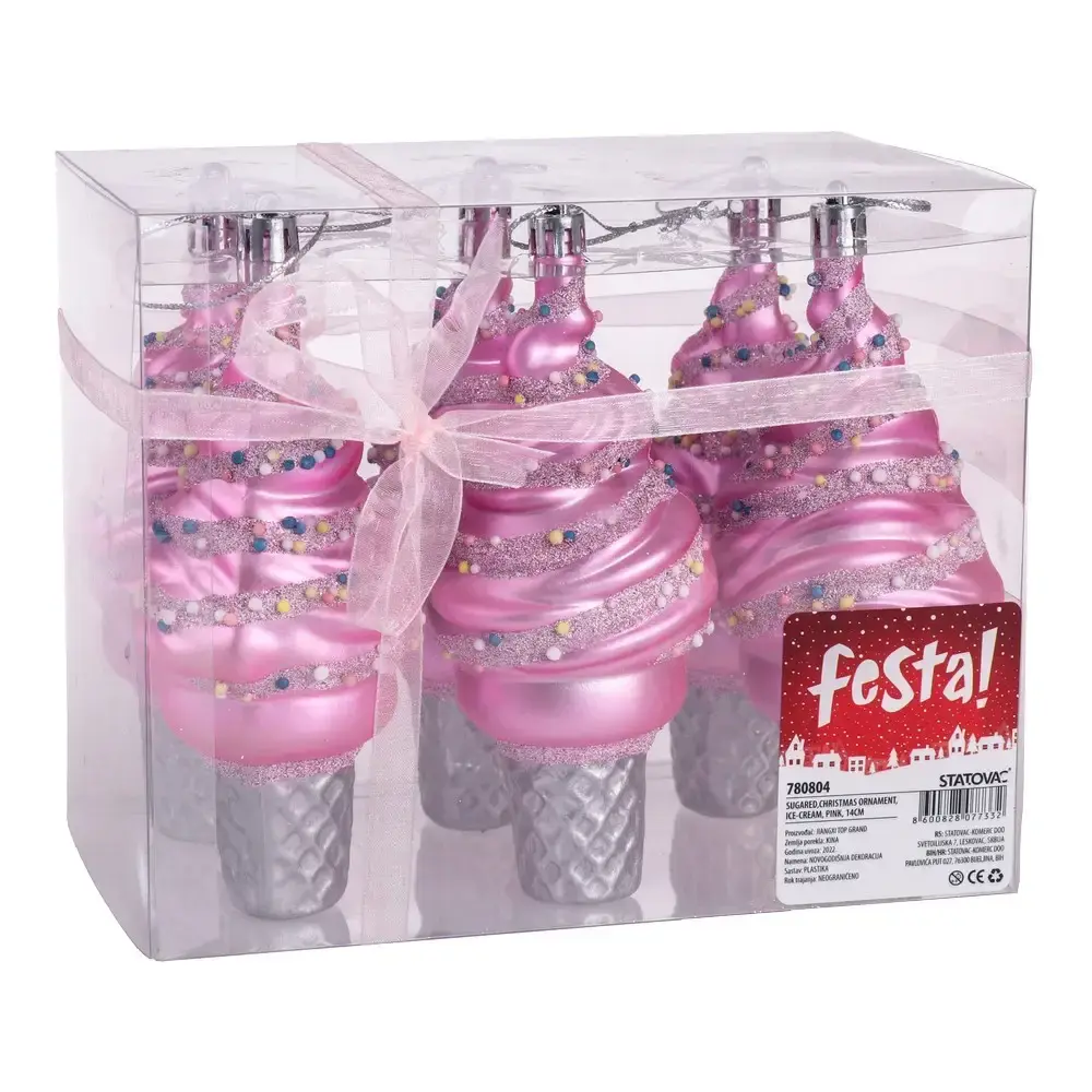 FESTA Novogodišnji ukrasi za jelku Sladoled Sugared, 14cm, 6 Komada, Roze