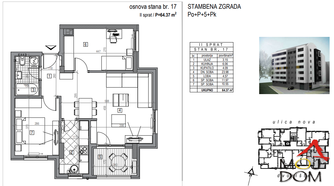 Stan,NOVI SAD,GRBAVICA,kv: 64, € 197750, ID: 1029518