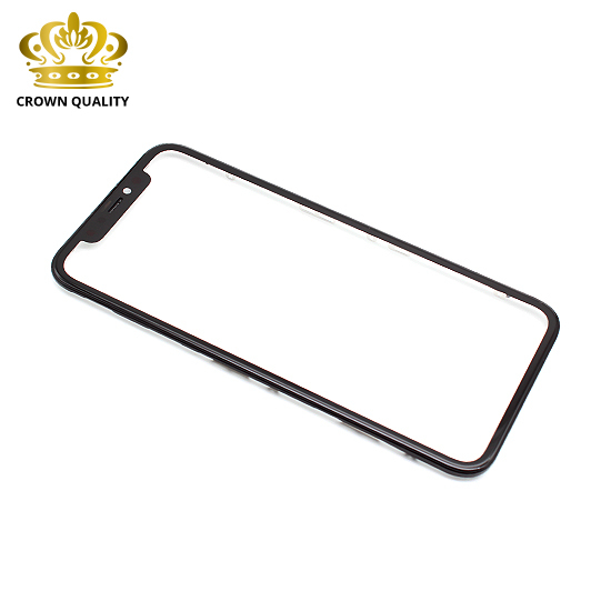 Staklo touchscreen-a za iPhone 11 + frame + OCA stiker (Crown Quality) black (MS)