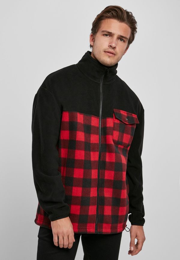 POLAR FLEECE TRACK PATTERNED JACKET BLACK/RED PLAID