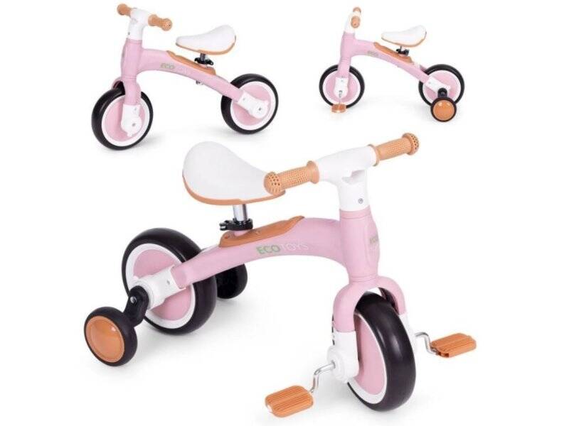 ECO TOYS BALANS BICIKL SA PEDALAMA I POMOĆNIM TOČKOVIMA 3U1 ROZI
