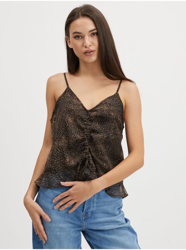 BLACK-BROWN TOP WITH LEOPARD PRINT NOISY MAY MELINA - WOMEN