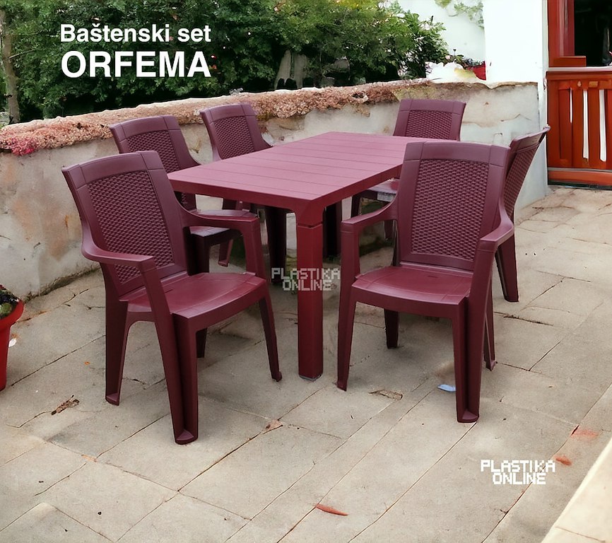 Baštenski set ORFEMA bordo (Orfeo 140×80 i 6 stolica Ema ratan)