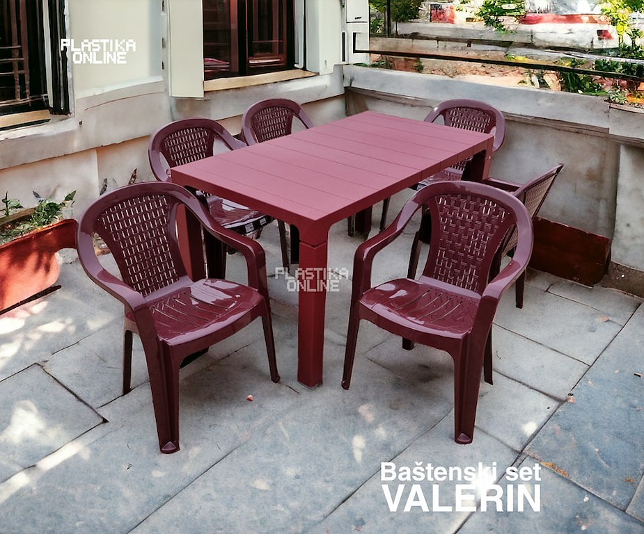 Baštenski set Valerin bordo (sto Orfeo 140×80 i 6 stolica Valerija)