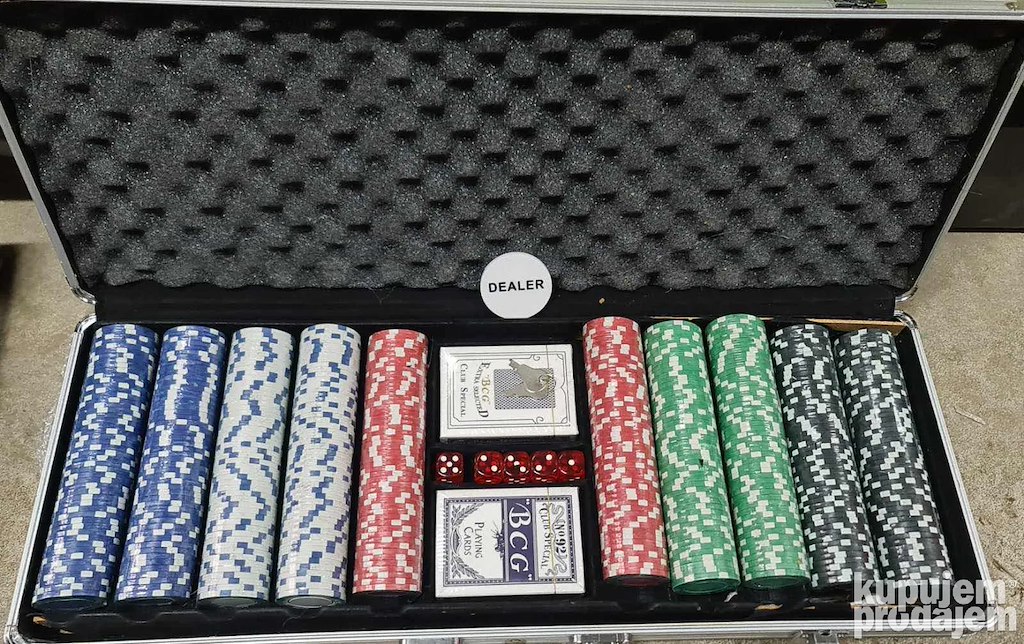 čipovi za poker 500 kom – dva špila karata i kofer