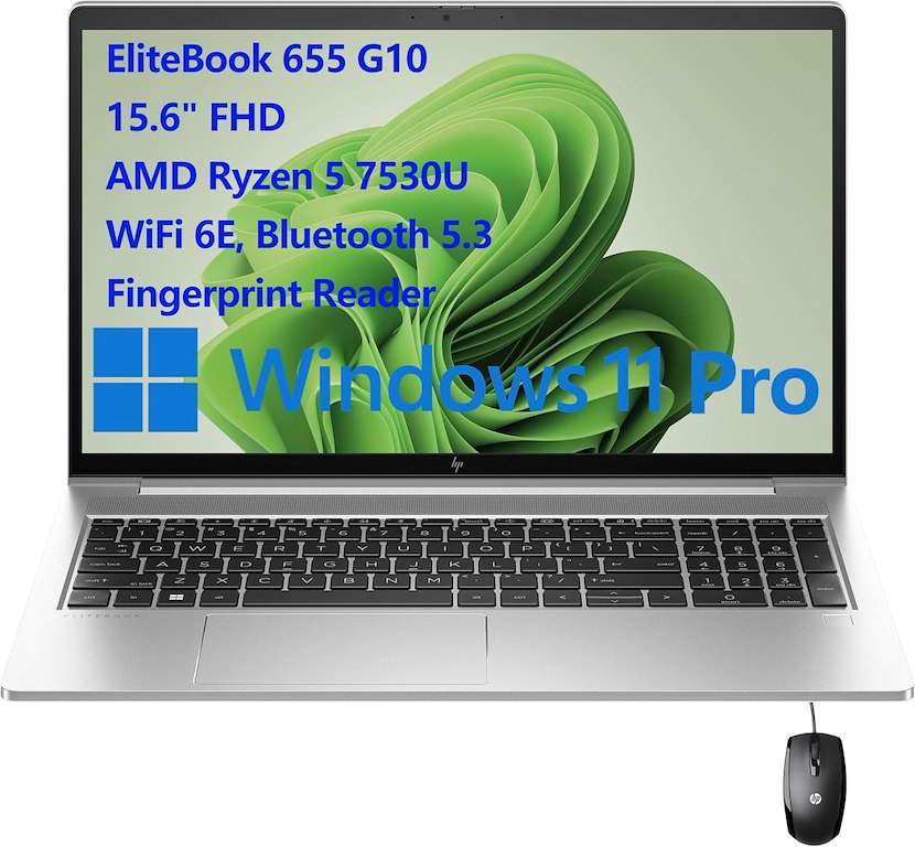 HP EliteBook 655 G10 B28BYE8R, AMD R5 7530U (2.0-4.5GHz, cache 16mb ), 15.6 FHD AG UWVA, 16GB, SSD 256GB PCIe NVMe, WIFI, Bluetooth, No WWAN, Webcam, No Finger Print, Std Kbd, ACA 45W, BATT 3C 42 ...