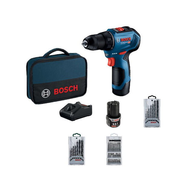 Bosch Aku bušilica-odvrtač GSR 12V-30+39-delni set pribora 2×2,0Ah (06019G9001)