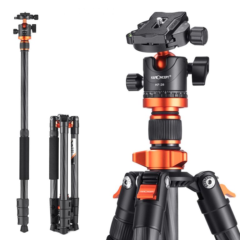 K&F Concept Portable Travel Carbon Fiber 2u1 Tripod KF09.109