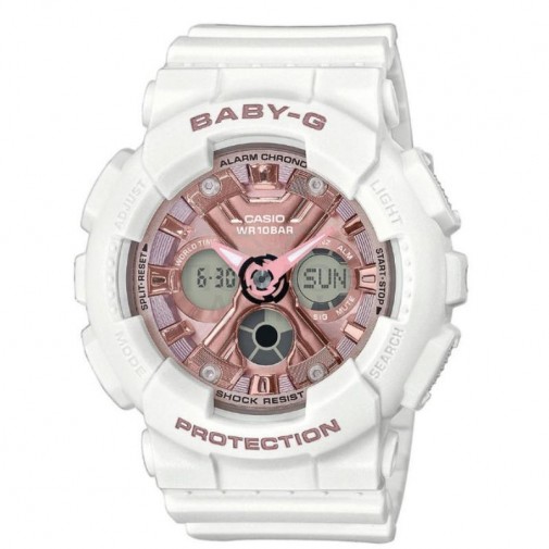 ŽENSKI CASIO BABY G ROZE ZLATNI BELI ANALOGNO DIGITALNI SPORTSKI RUČNI SAT SA BELIM SILIKONKIM KAIŠEM