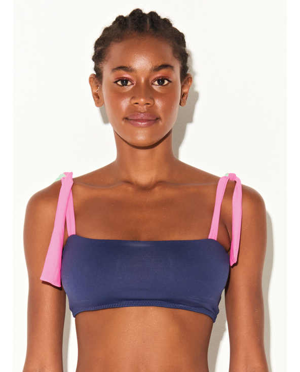 Bandeau-Top Marineblau, Träger Rosa/Neongrün - Top Bandeau Tricolor