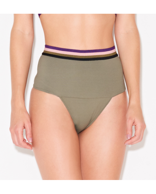 High-Waist-Bikinihose Mit Elastischem Band - Bottom Band Verde