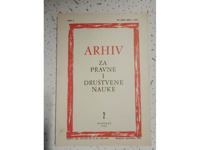 Arhiv za pravne i društvene nauke 2/1992.