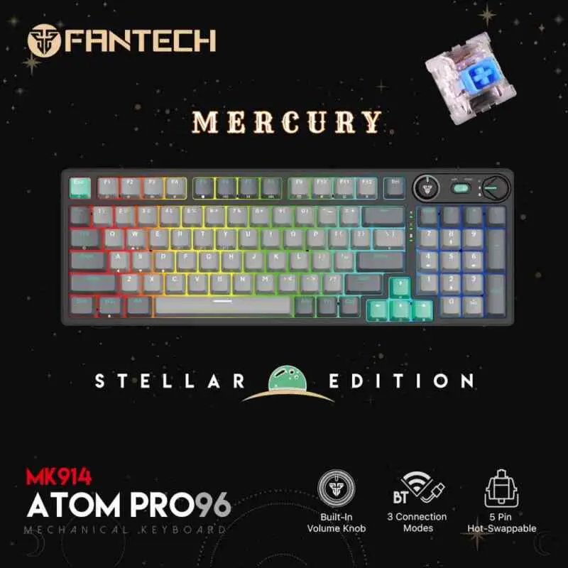 Tastatura Mehanicka Gaming Fantech MK914 RGB Atom PRO96 Bežični Mercury blue switch