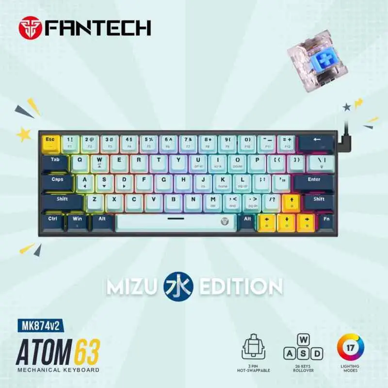 Tastatura Mehanicka Gaming Fantech MK874 RGB Atom 63 SkyBlue Blue switch