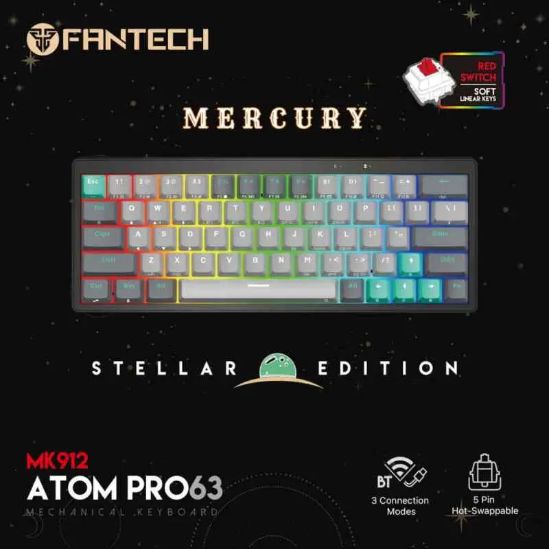 Tastatura Mehanicka Gaming Fantech MK912 RGB Atom PRO63 Bežični Mercury red switch