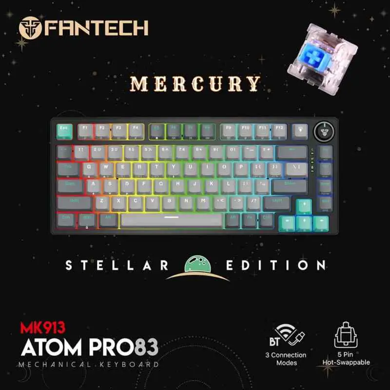 Tastatura Mehanicka Gaming Fantech MK913 RGB Atom PRO83 Bežični Mercury blue switch