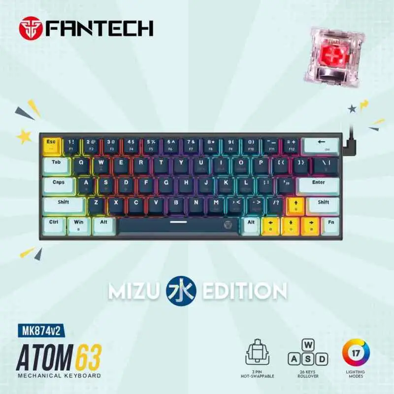 Tastatura Mehanicka Gaming Fantech MK874 RGB Atom 63 Navy Red switch