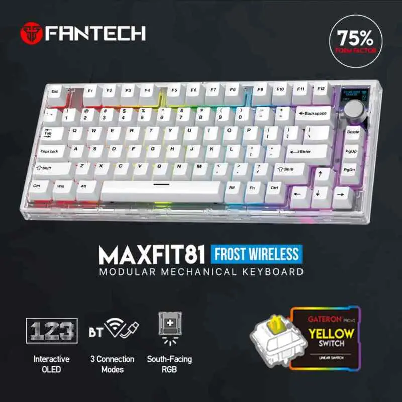 Tastatura Mehanicka Gaming Fantech MK910 RGB PBT Maxfit81 Frost Bežični bela yellow switch