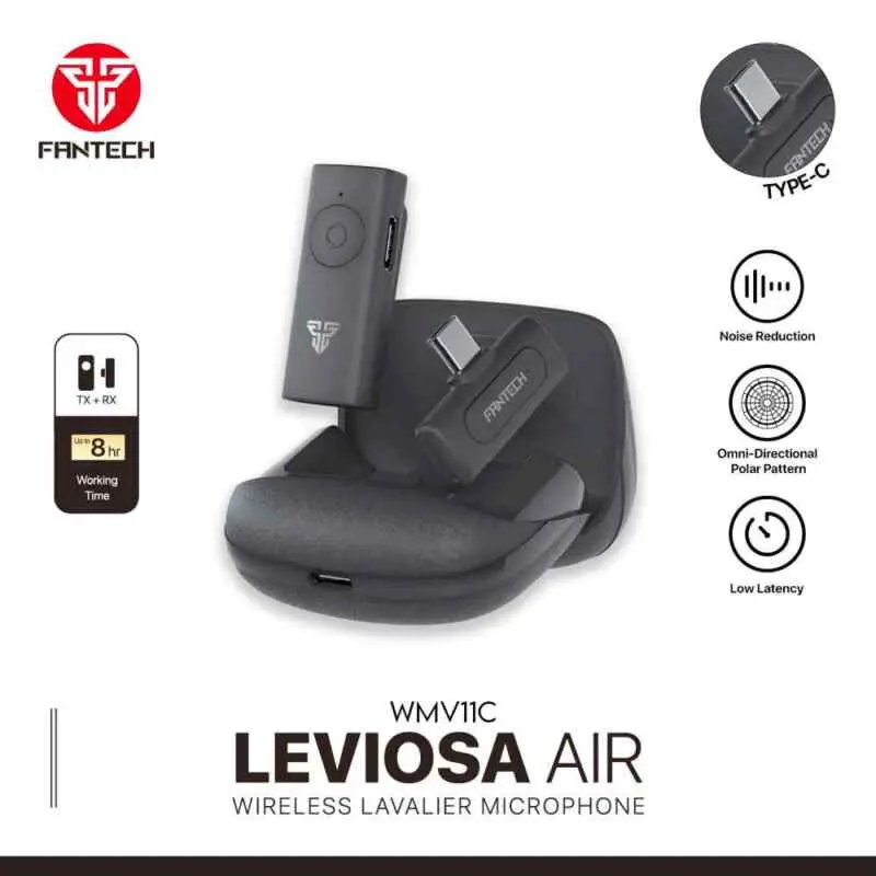 Mikrofon Bežični Fantech Lavalier Leviosa Air WMV11C Single Mic Type C crni