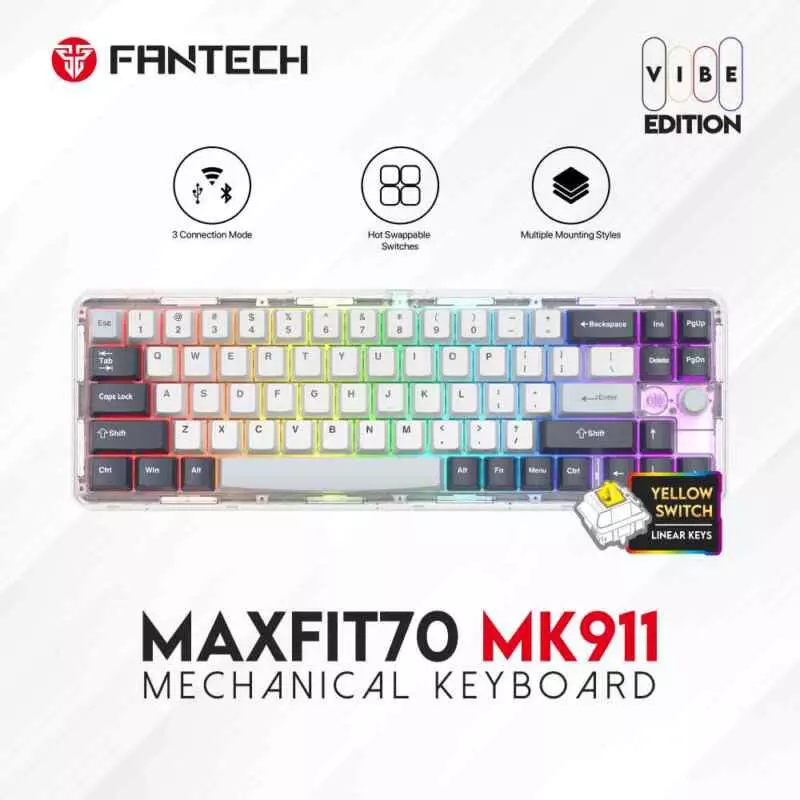 Tastatura Mehanicka Gaming Fantech MK911 RGB Vibe Maxfit 70 Epic Greyscale Bežični Yellow switch