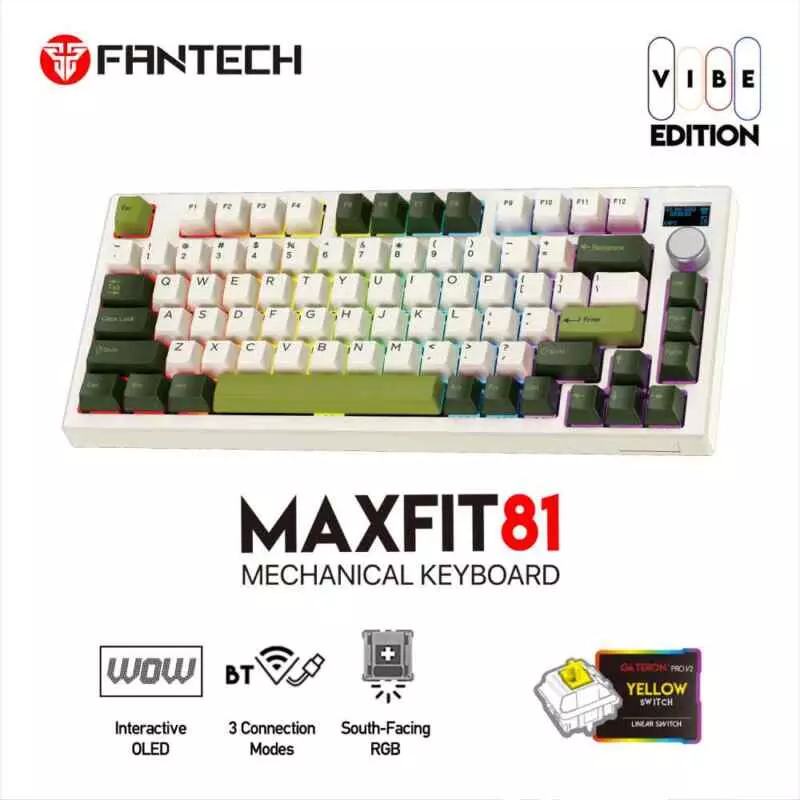 Tastatura Mehanicka Gaming Fantech MK910 RGB Vibe Maxfit 81 Milky Matcha Bežični Yellow switch