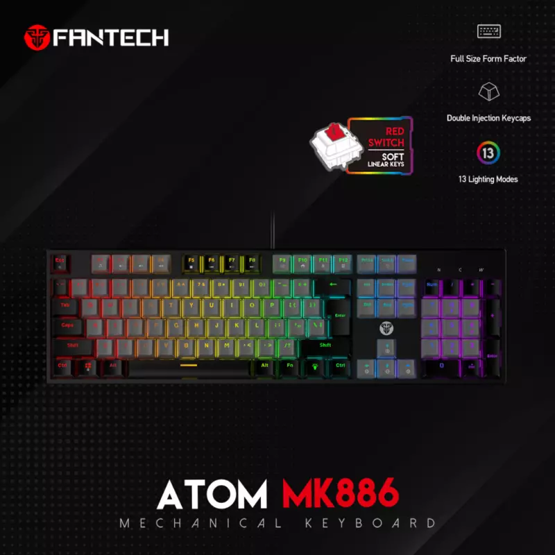 Tastatura Mehanicka Gaming Fantech MK886 RGB Atom siva Red switch