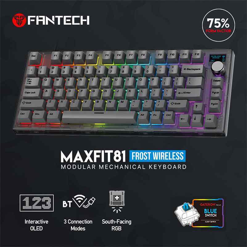 Tastatura Mehanicka Gaming Fantech MK910 RGB PBT Maxfit81 Frost Bežični crna blue switch