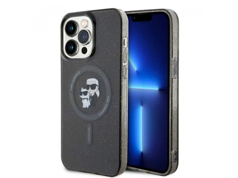 Karl Lagerfeld MagSafe IML Glitter Maska za telefon za iPhone 15 Pro Max, Crna