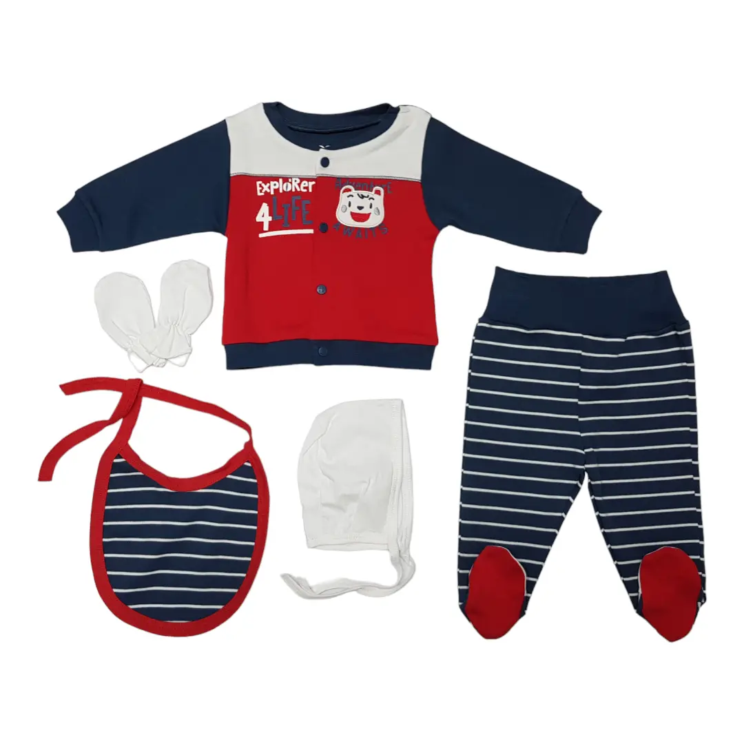 MY BABY Pamučni set za bebe, 5 komada, Teget-crveni