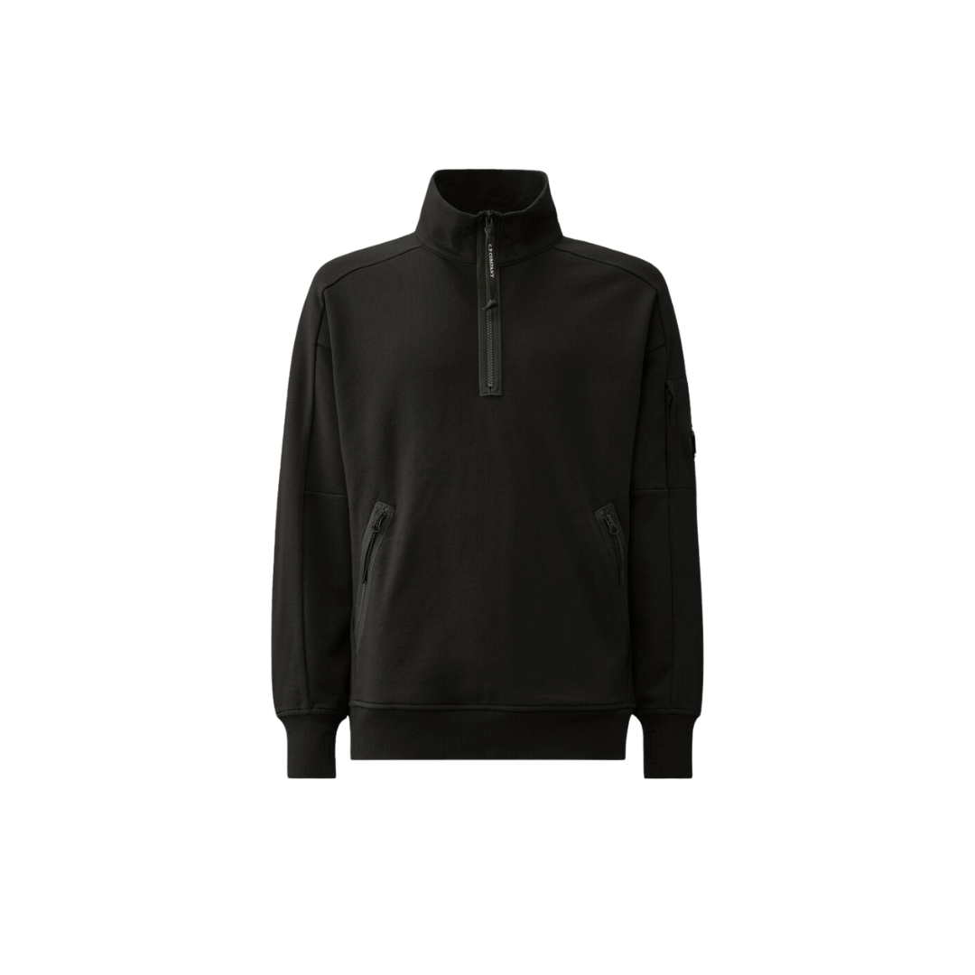 CP COMPANY RAISED 1/4 ZIP LENS DUKS CRNI