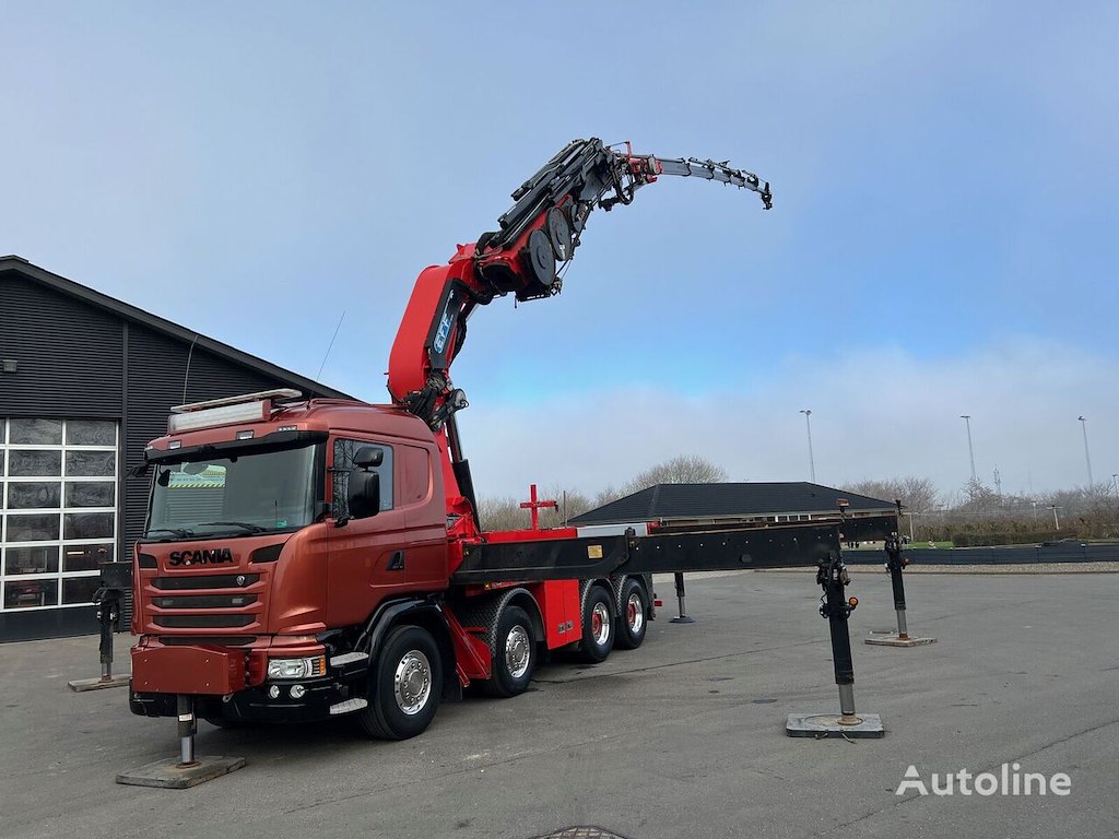 Scania G490 / Crane EFFER Effer 1750 L8S + Jib L6S kamion s ravnom platformom