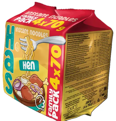 HAS NOODLE Nudle Hen, Porodično pakovanje, 4x70g