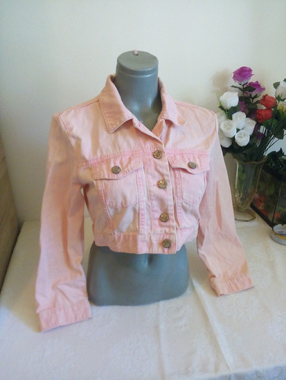 Moto roze crop teksas jakna 38