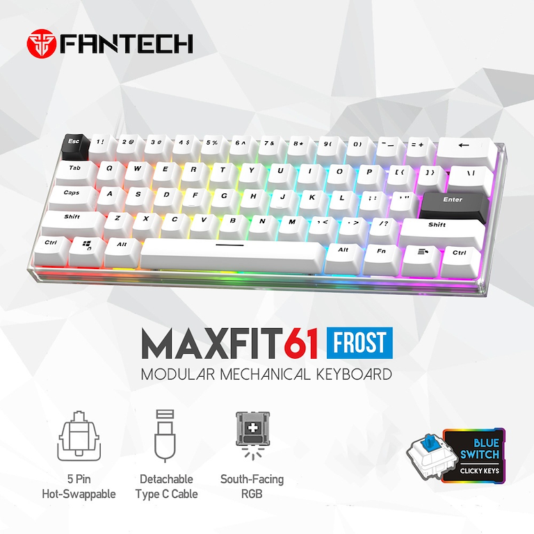 TASTATURA MEHANICKA GAMING FANTECH MK857 RGB MAXFIT61 FROST SPACE EDITION (BLUE SWITCH)